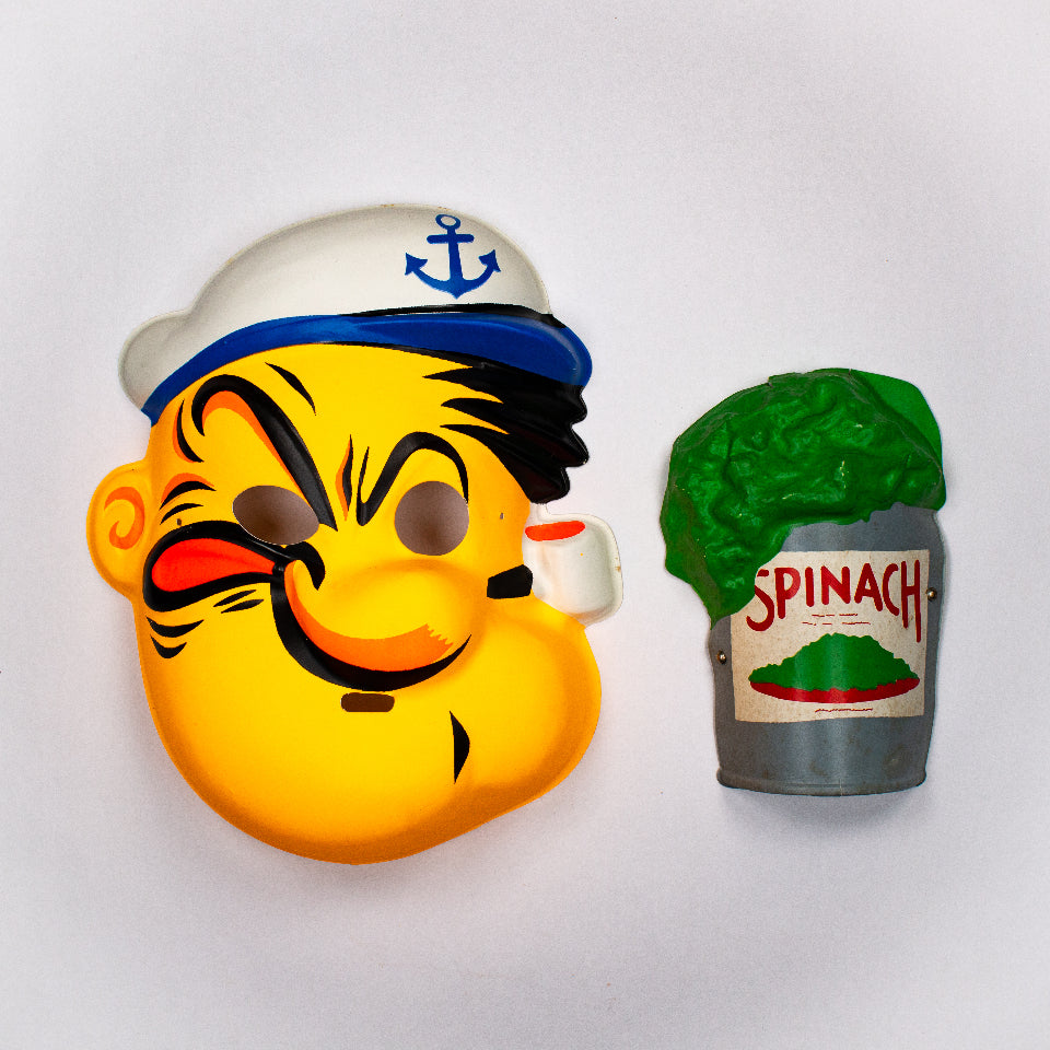 Vintage Popeye the Sailor Man Collegeville Halloween Mask Spinach Can ...