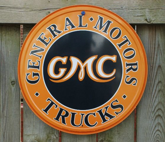 GMC Tin Metal Round Sign Man Cave Garage General Motor Trucks Chevy Ca ...