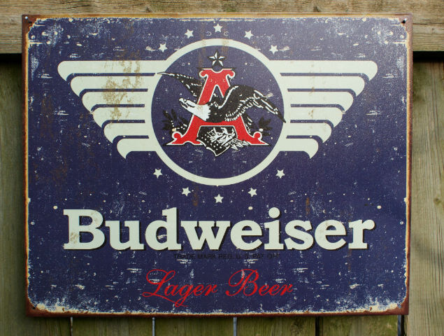 Budweiser Lager Beer Classic Eagle Logo Tin Sign Bar Garage Man Cave B ...