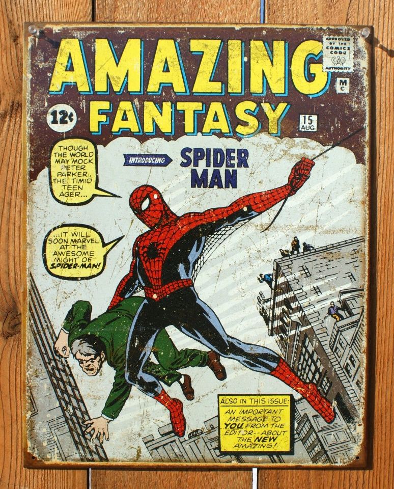 Amazing Spiderman Tin Sign Fantasy Marvel Comics Comic Books Vintage S ...