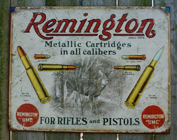 Remington Rifle Tin Sign Garage Man Cave Rifle Pistol Deer Hunting Amm ...