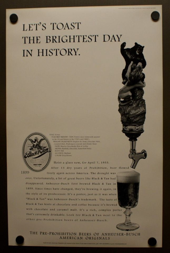 Anheuser Busch Black And Tan Beer American Original Poster Mint Rare V ...