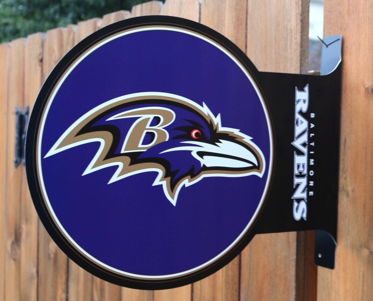 Double Sided Baltimore Ravens Flange Tin Metal Sign NFL Football Team ...
