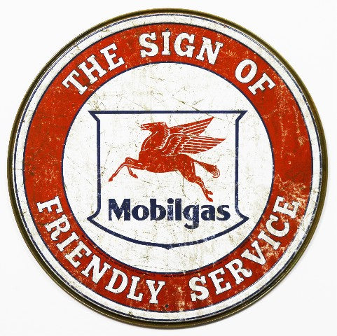 Mobilgas Round Tin Metal Signs Gasoline Gas Pegasus Vintage Style Gaso ...