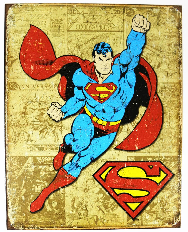 Vintage Style Superman Tin Metal Sign DC Comics Comic Book Hero Throwb ...