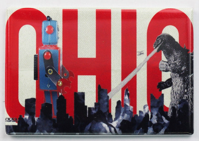 Ohio Godzilla Fighting Giant Robot FRIDGE MAGNET OSU Columbus Skyline ...