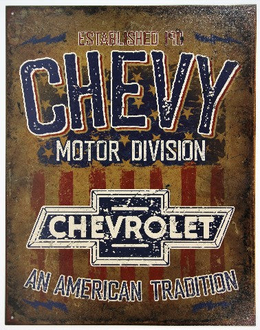Chevy Motor Division Tin Metal Sign Camaro Chevrolet Silverado Corvett ...