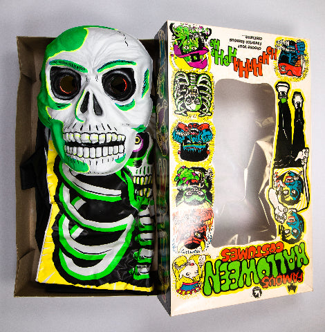 Vintage Skeleton Halloween Mask Costume In Box Skull Kusan Collegevill ...